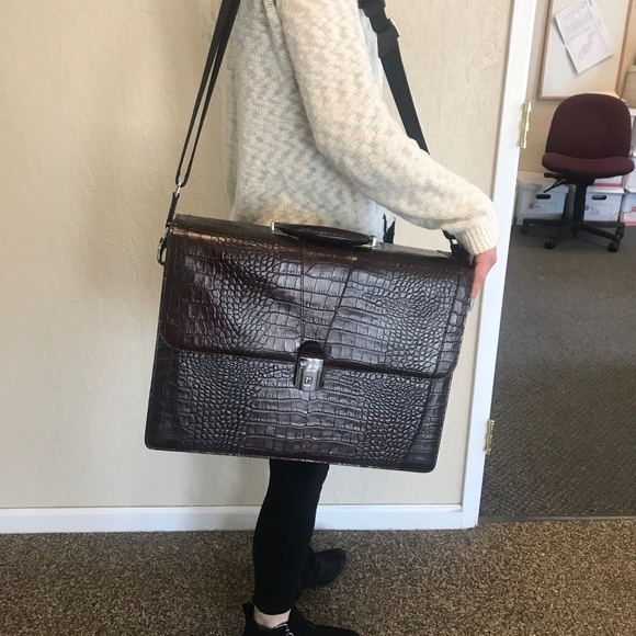 Bosca | Bags | Bosca Mens Brown Leather Briefcase Alligator | Poshmark